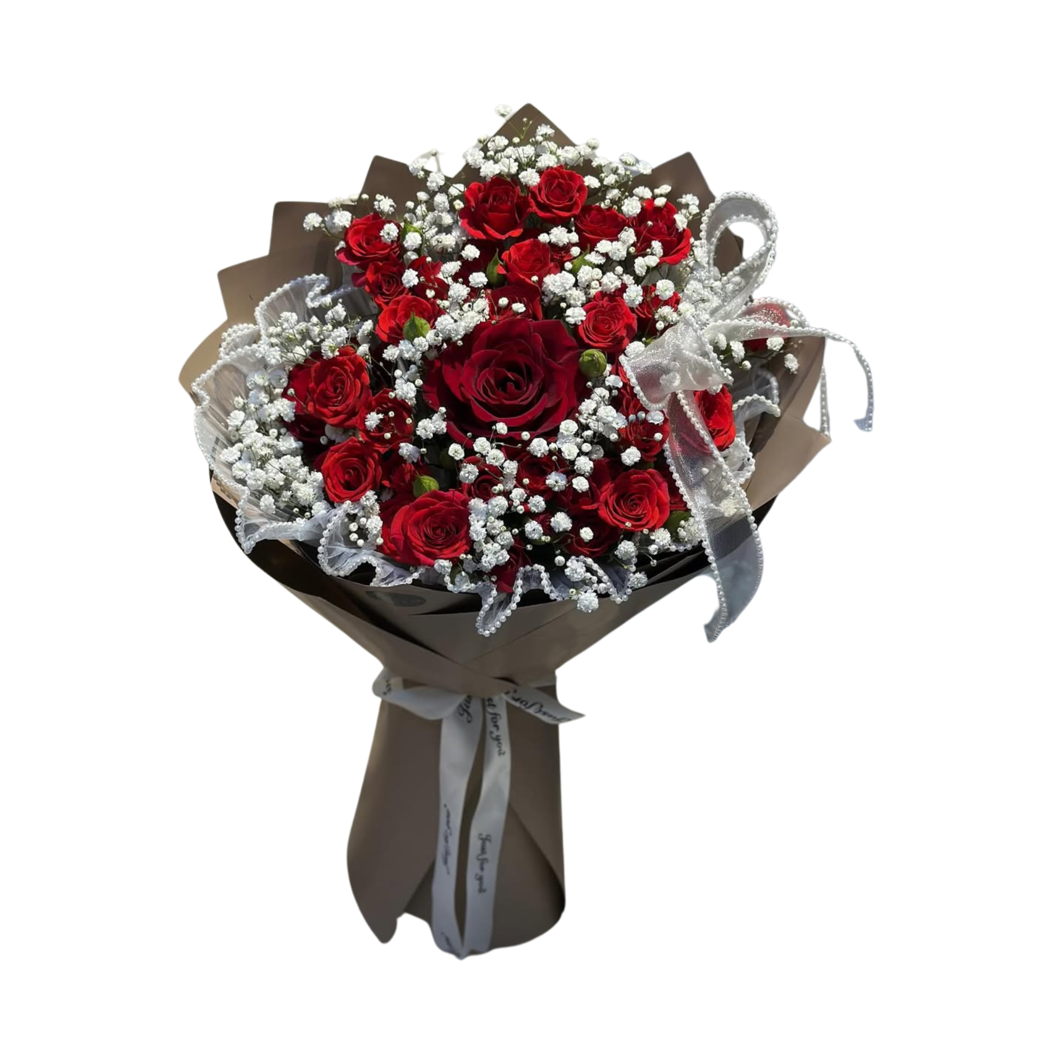 Send Elegant Red Roses with Gypsophila in Black Wrap to Mosul, Iraq ...